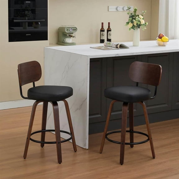 26 Inch Counter Height Swivel Bar Stools, Set of 3 Upholstered Faux ...