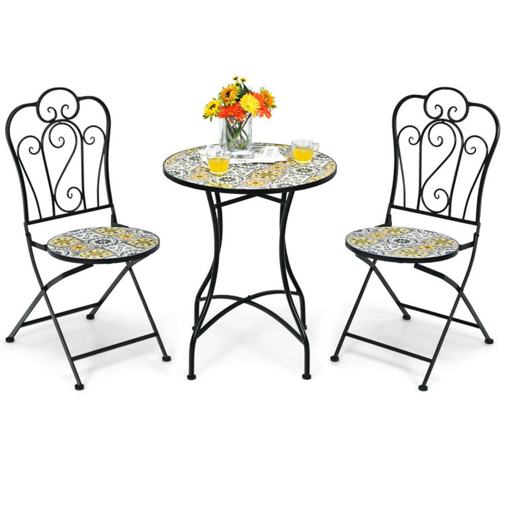 Topcobe 2-Pieces Mosaic Folding Bistro Chairs with Ceramic Tiles Seat ...