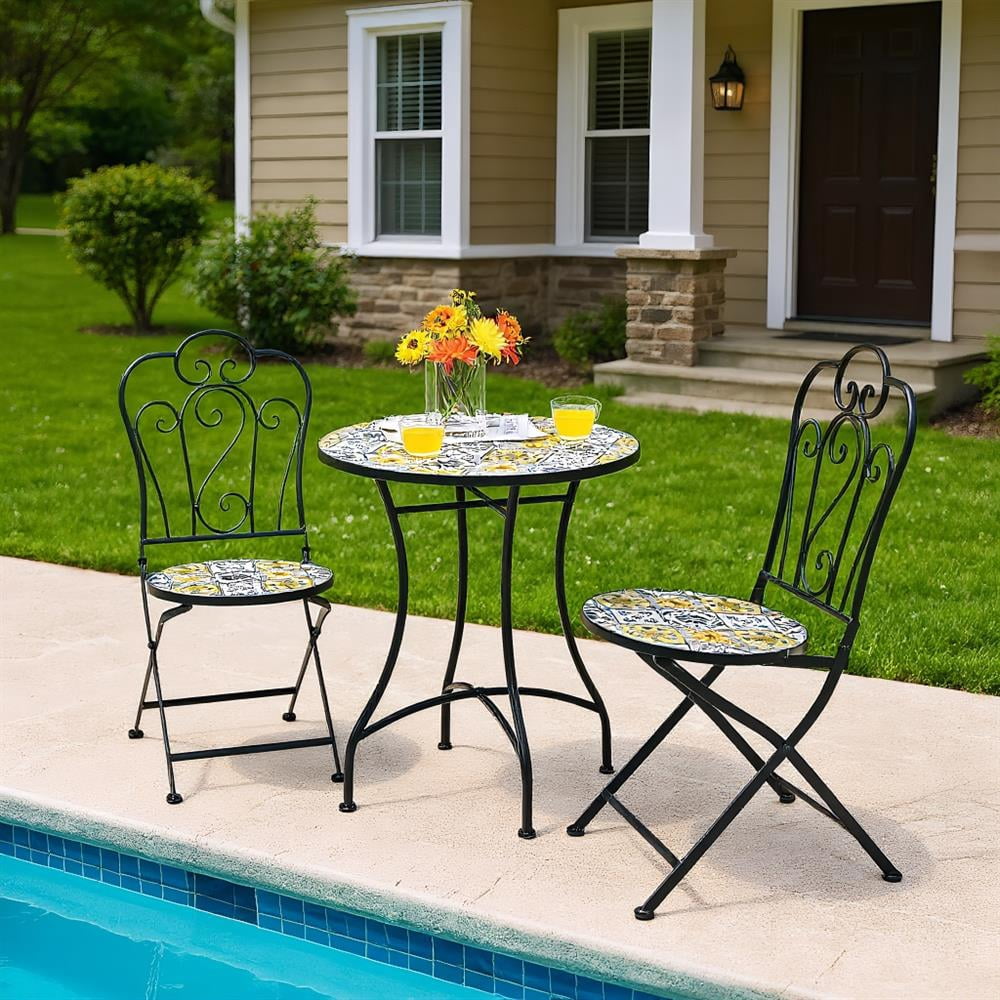 Topcobe 2-Pieces Mosaic Folding Bistro Chairs with Ceramic Tiles Seat ...