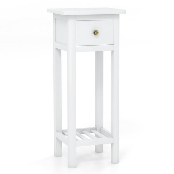 Topcobe 2 Tier Slim Nightstand Bedside Table with Drawer Shelf Small End Table Sofa Table for Living Room Bedroom White Walmart Business Supplies