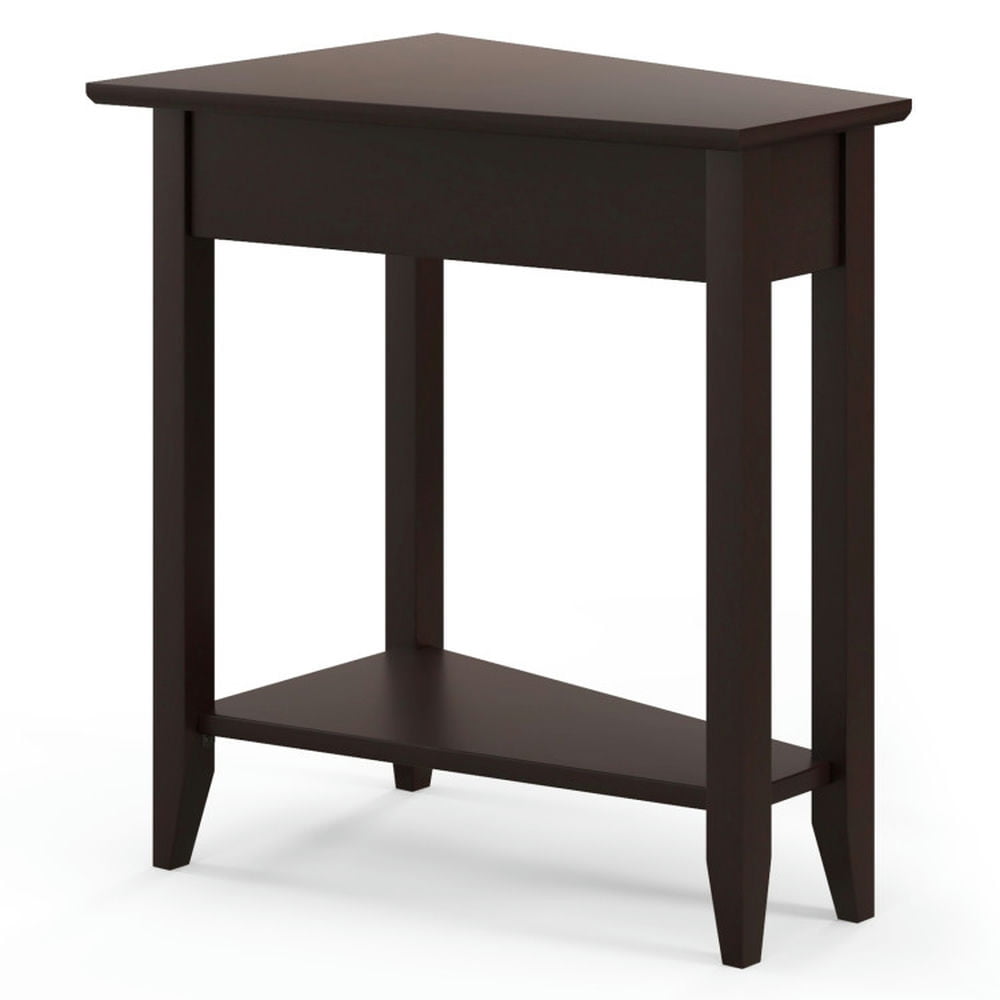Topcobe 2-Tier Wedge Narrow End Table with Storage Shelf and Solid Wood ...