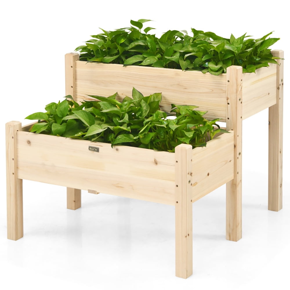 Topcobe 2 Tier Wooden Elevated Planter Box with Legs and Drain Holes ...