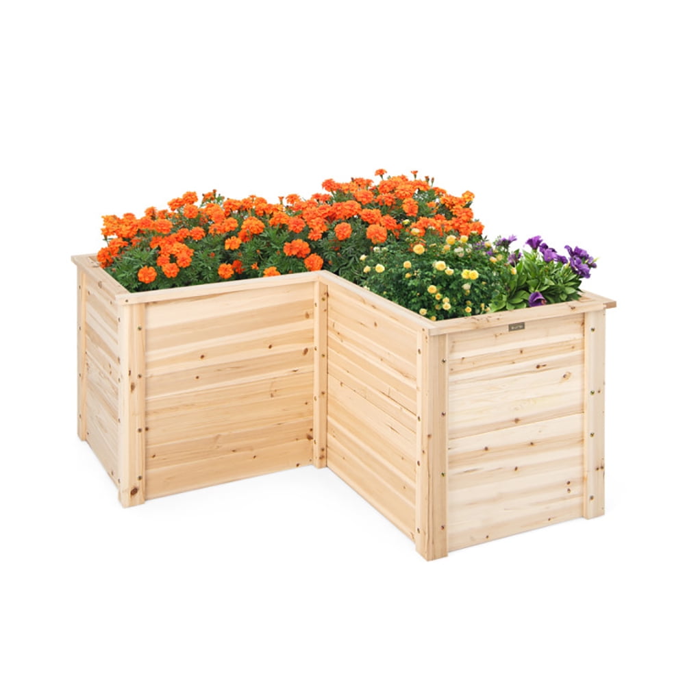 Topcobe 24 Inch L-Shaped Wooden Raised Garden Bed with Open-Ended Base ...