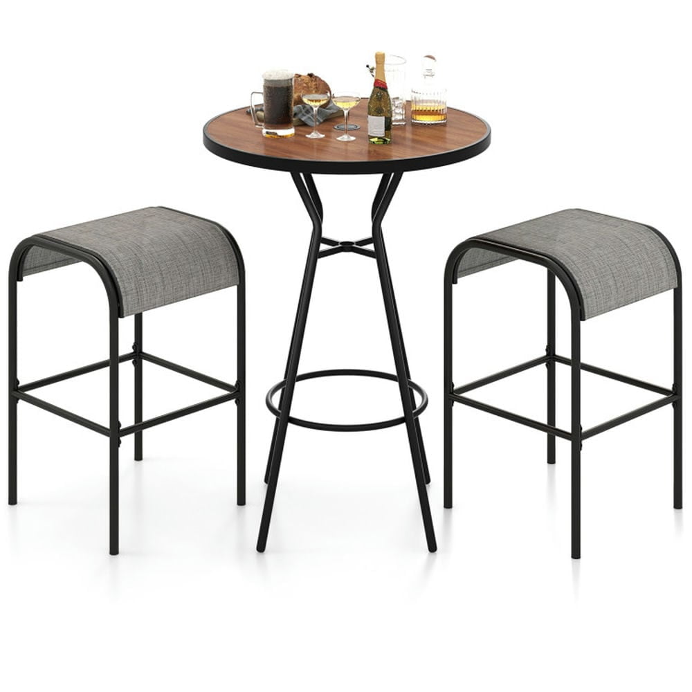 Topcobe 3 Pieces Outdoor Round Bar Table Set with 1.6 Inches Umbrella ...