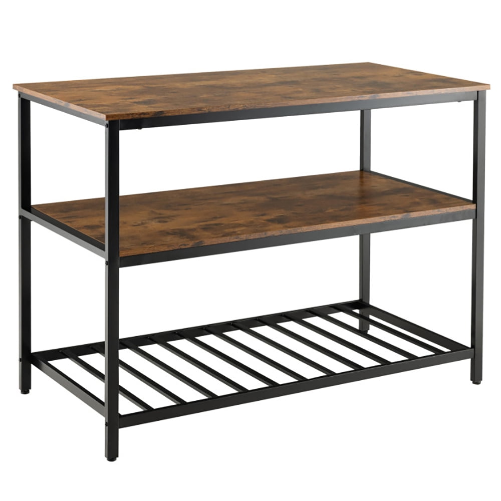 Topcobe 3 Shelves Kitchen Island Industrial Prep Table with Bottom Wine ...