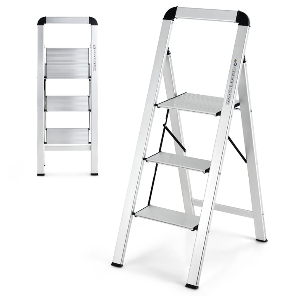 Topcobe 3-Step Ladder Aluminum Folding Step Stool with Non-Slip Pedal ...