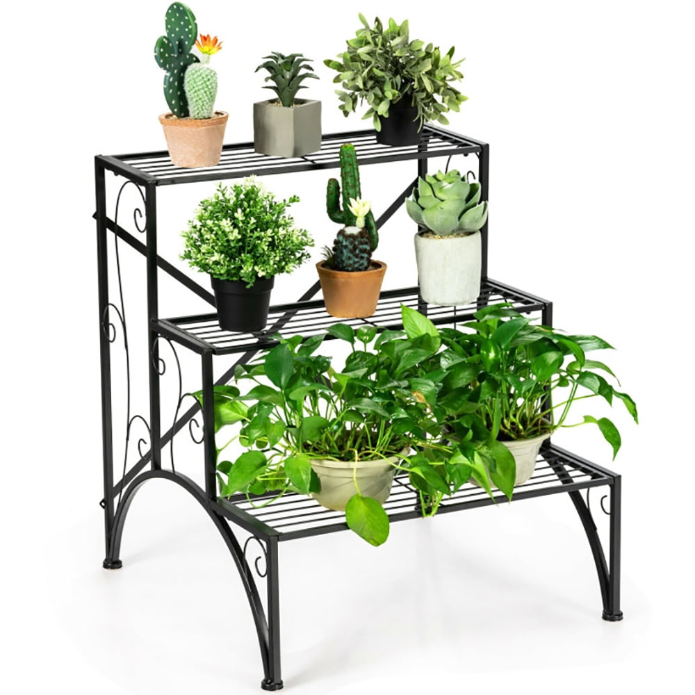 Topcobe 3-Tier Metal Plant Rack Garden Shelf in Stair Style, Multi Tier ...