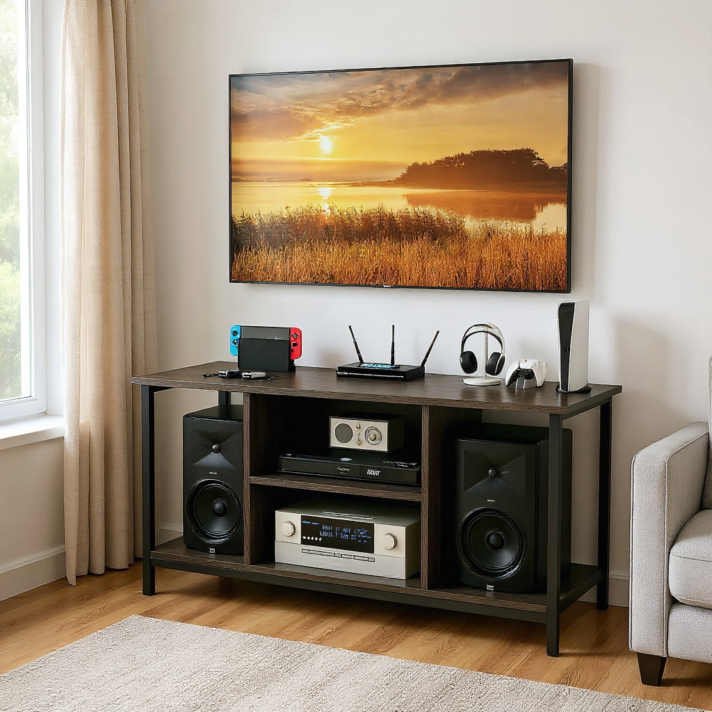 Topcobe 3-Tier TV Stand with Power Outlet USB and Adjustable Shelf ...