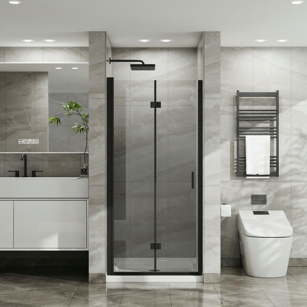 Topcobe 34 In. X 72 In. Bifold Frameless Glass Shower Door Combo with ...