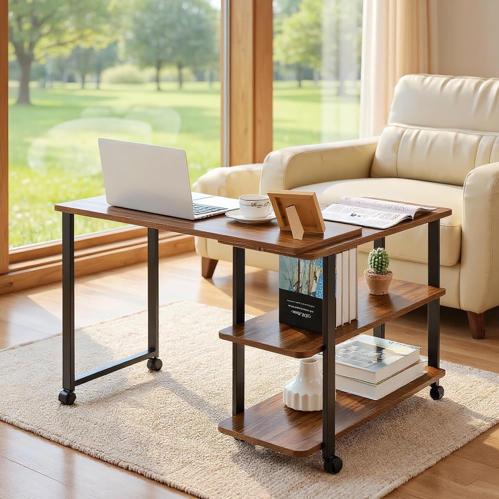 Topcobe 360° Rotating Sofa Side Table with Storage Shelves and Wheels ...