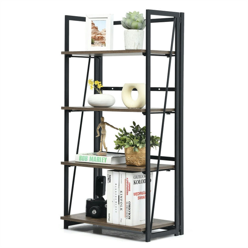 Topcobe 4-Tier Folding Bookshelf No-Assembly Industrial Bookcase ...