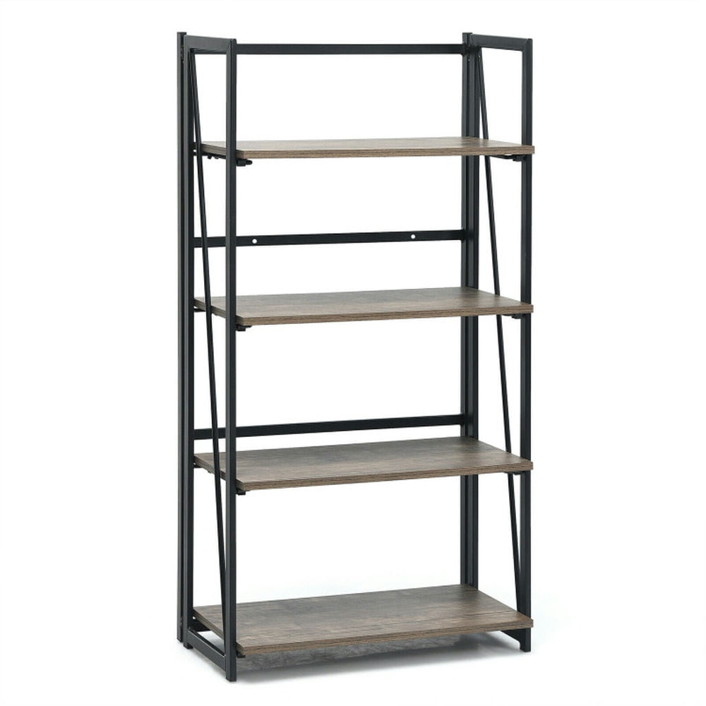 Topcobe 4-Tier Folding Bookshelf No-Assembly Industrial Bookcase ...