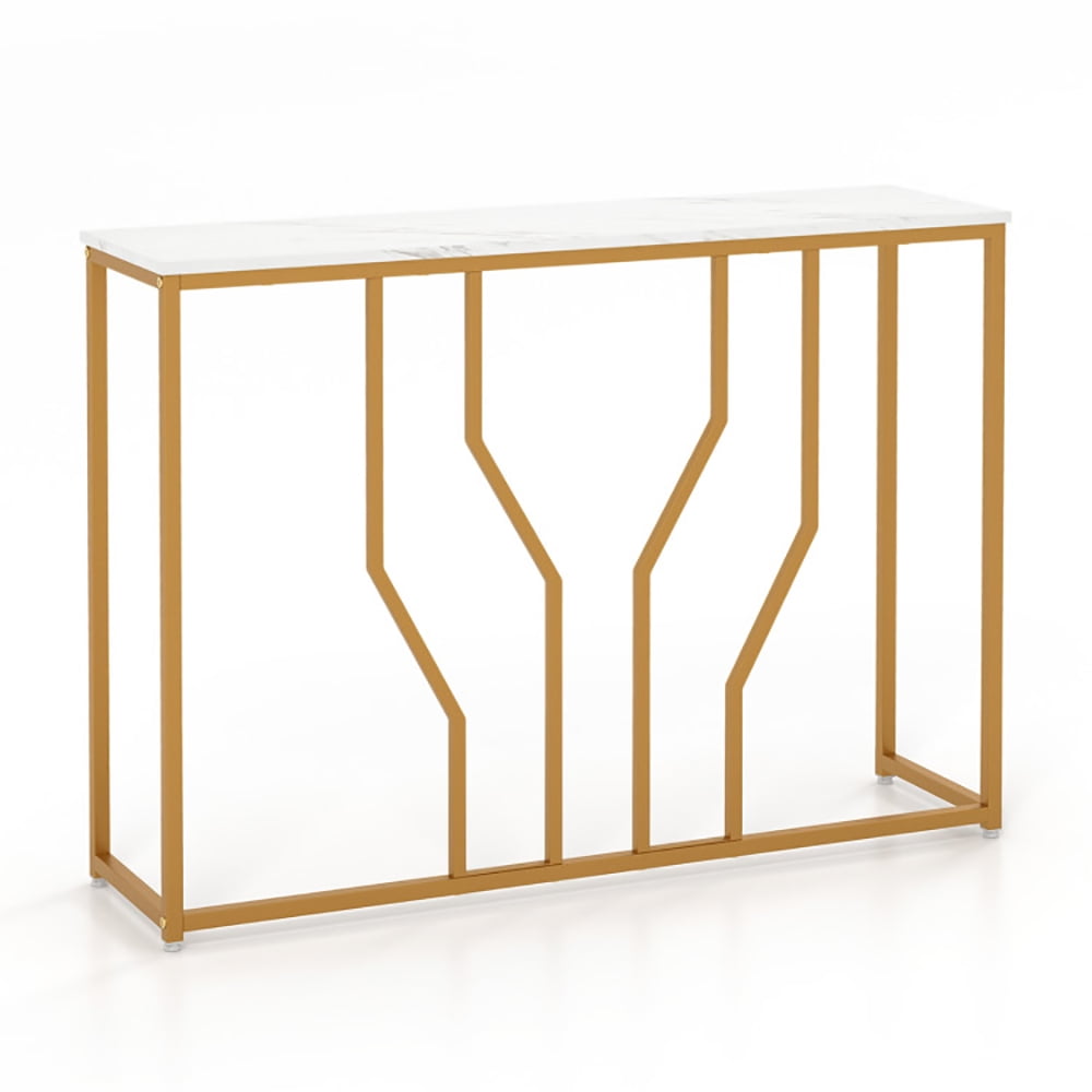 Topcobe 44" Modern White Entryway Table with Faux Marble Tabletop ...