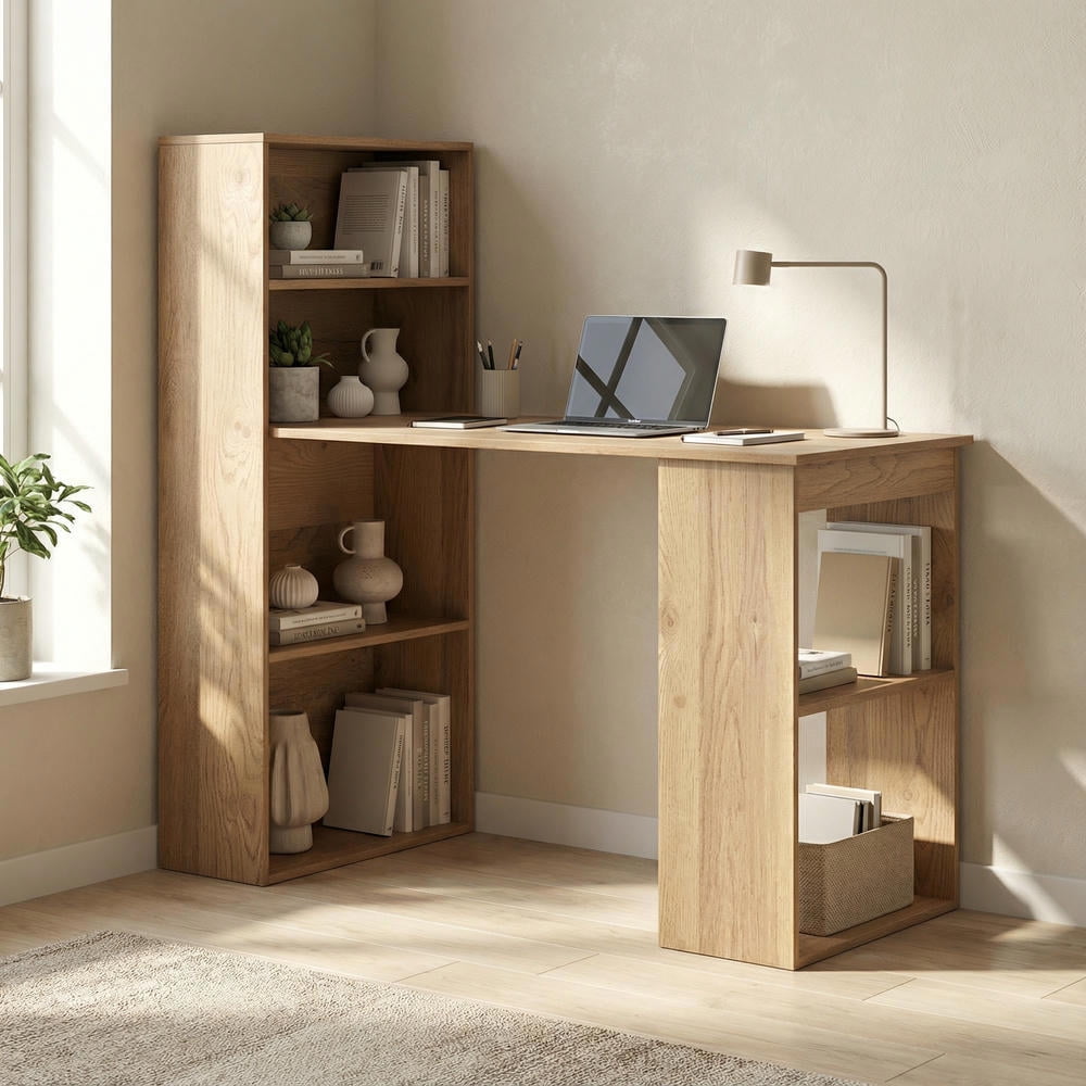 Topcobe 48" Computer Desk with 4-Tier Bookcase and CPU Stand, Writing ...