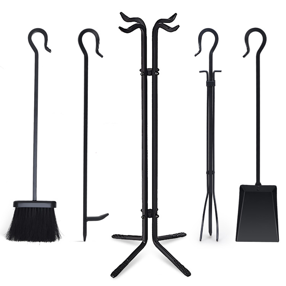 Topcobe 5 Pieces Fireplace Iron Standing Tools Set, Outdoor Fire Pit ...