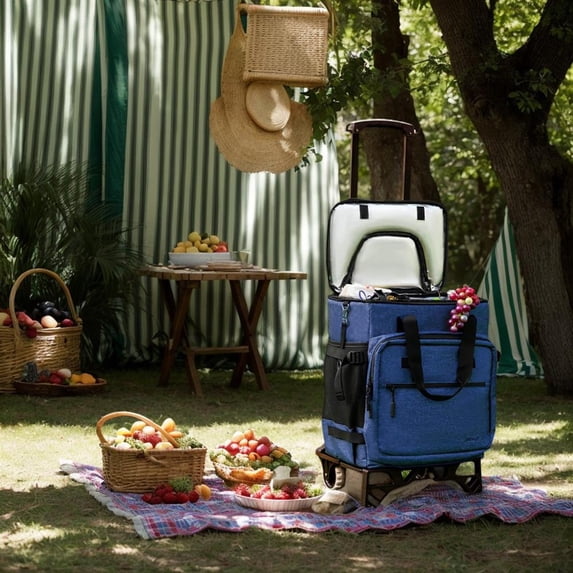 Topcobe Rolling Cooler, Portable Insulated Bag, 50-Can, Foldable ...