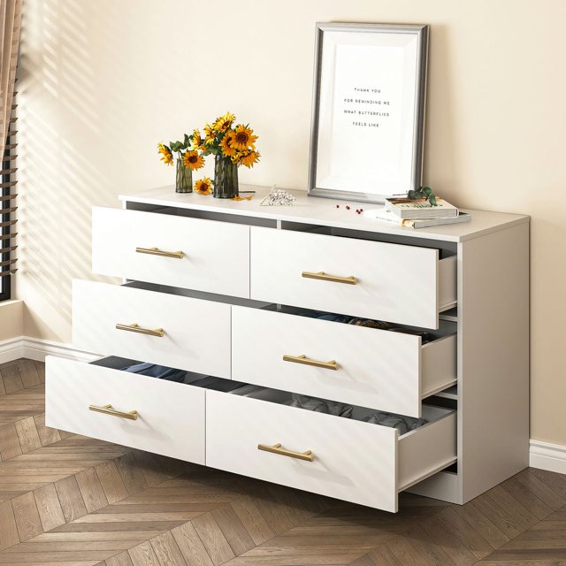 Topcobe 6 Drawers Dresser, Wooden Chest of Drawers with Metal Handles ...