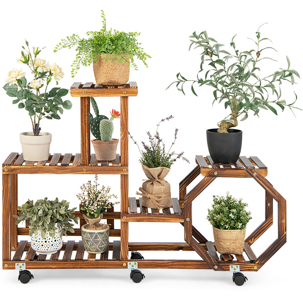 Topcobe 6-Layer Wooden Plant Stand for 8 Pots, Multi Tier Plant Stand ...