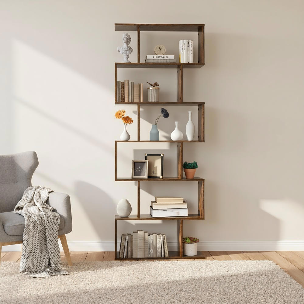 Topcobe 6 Tier S-Shaped Bookshelf Storage Display Bookcase Decor Z ...