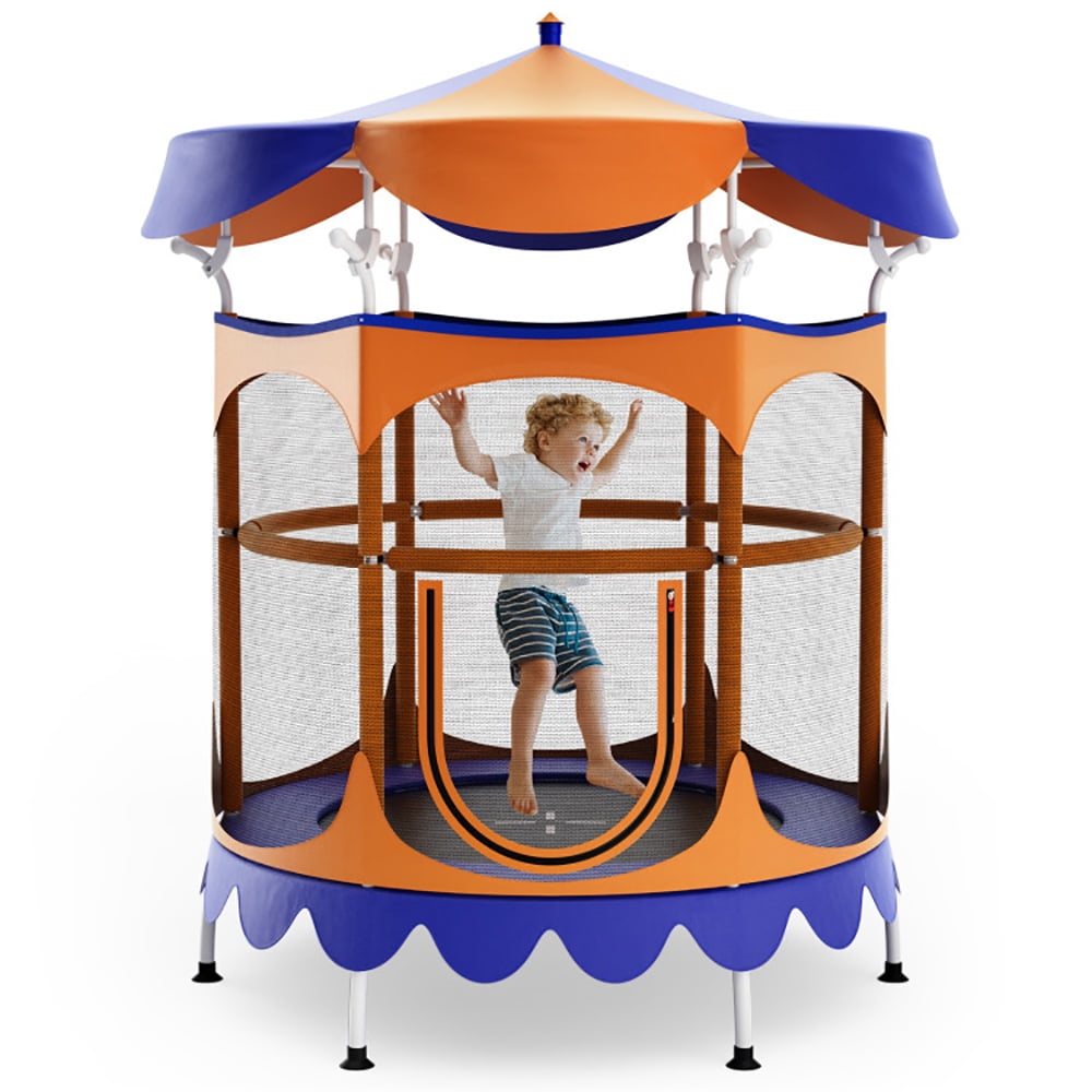 Topcobe 64" Kids Trampoline with Detachable Canopy and Safety Enclosure ...