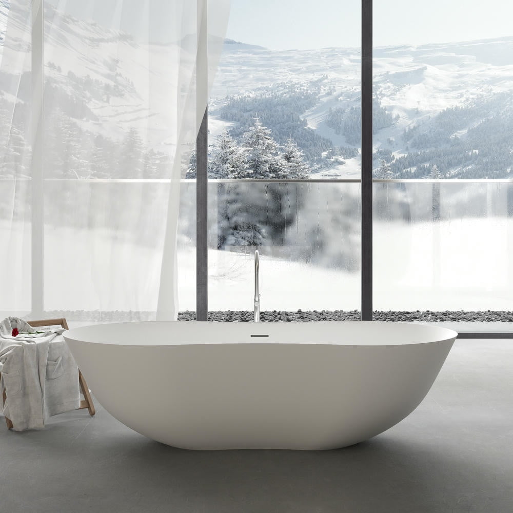 Topcobe 67" Freestanding Solid Surface Bathtub, Stone Resin ...