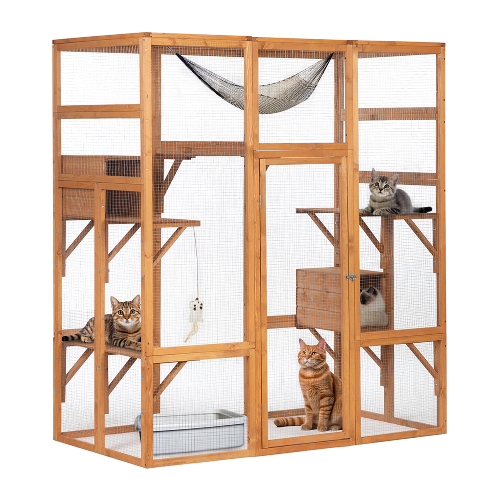 Topcobe 70" Large Wooden Cat Enclosure 6 Platforms for Multiple Cats ...