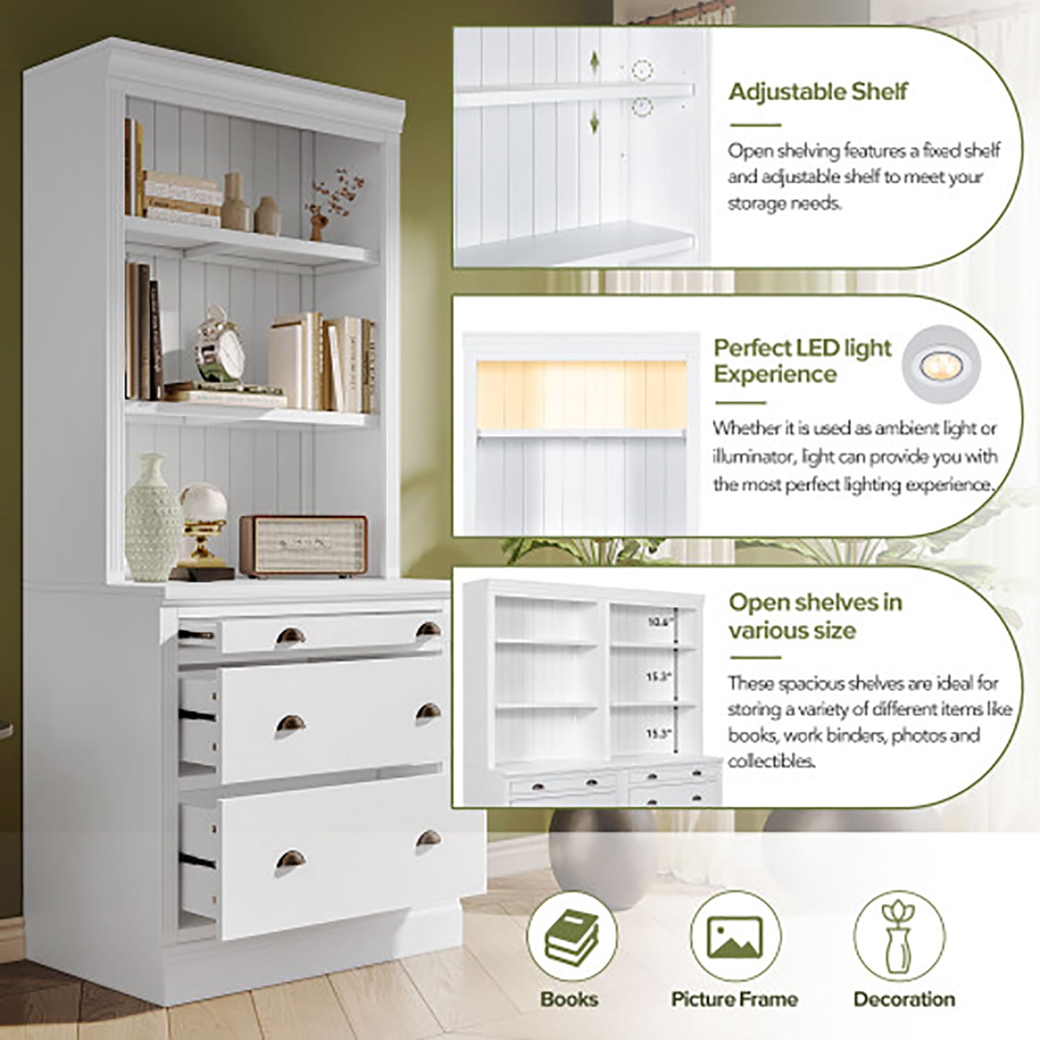 Topcobe 83.4" 2-Piece Set Storage Bookshelf with Writting Desk Suite ...