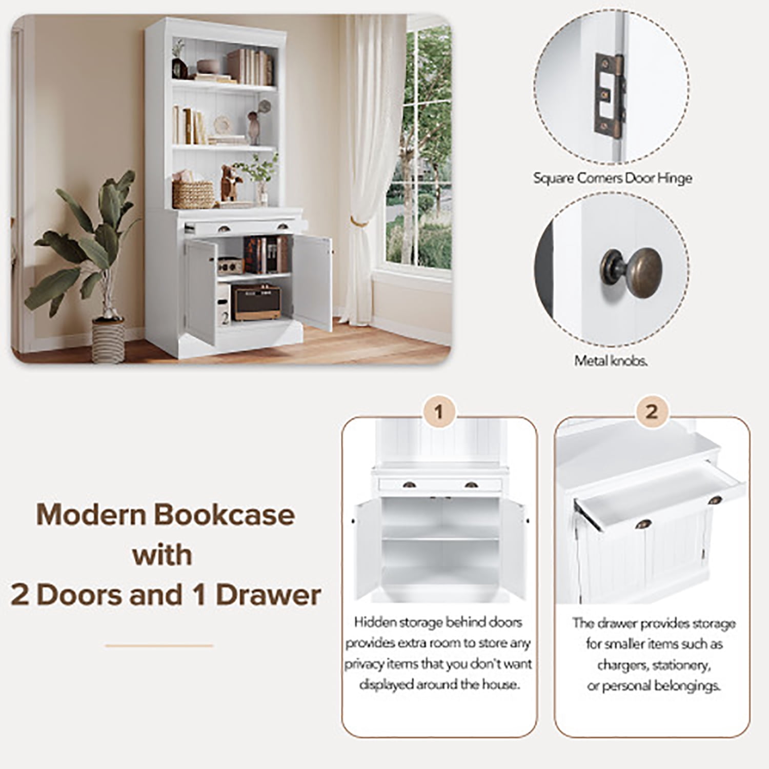 Topcobe 83.4" 2-Piece Set Storage Bookshelf with Writting Desk Suite ...