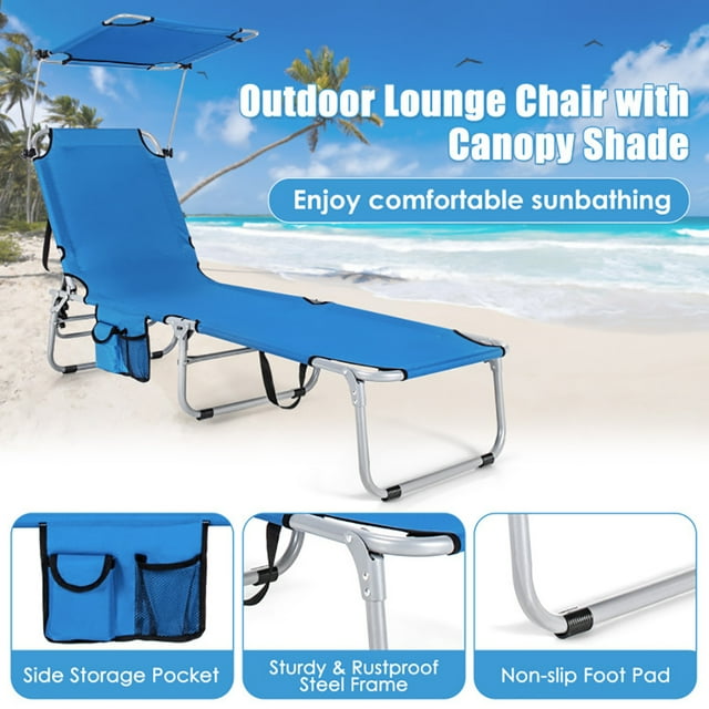 Topcobe Adjustable Outdoor Beach Patio Pool Recliner with Sun Shade ...