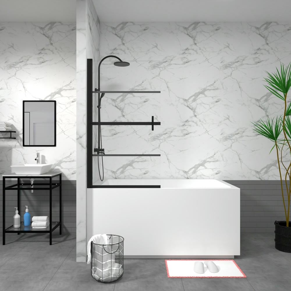 Topcobe Bathtub Screen Panel Shower Door 180° Pivot, Bathtub Shower ...