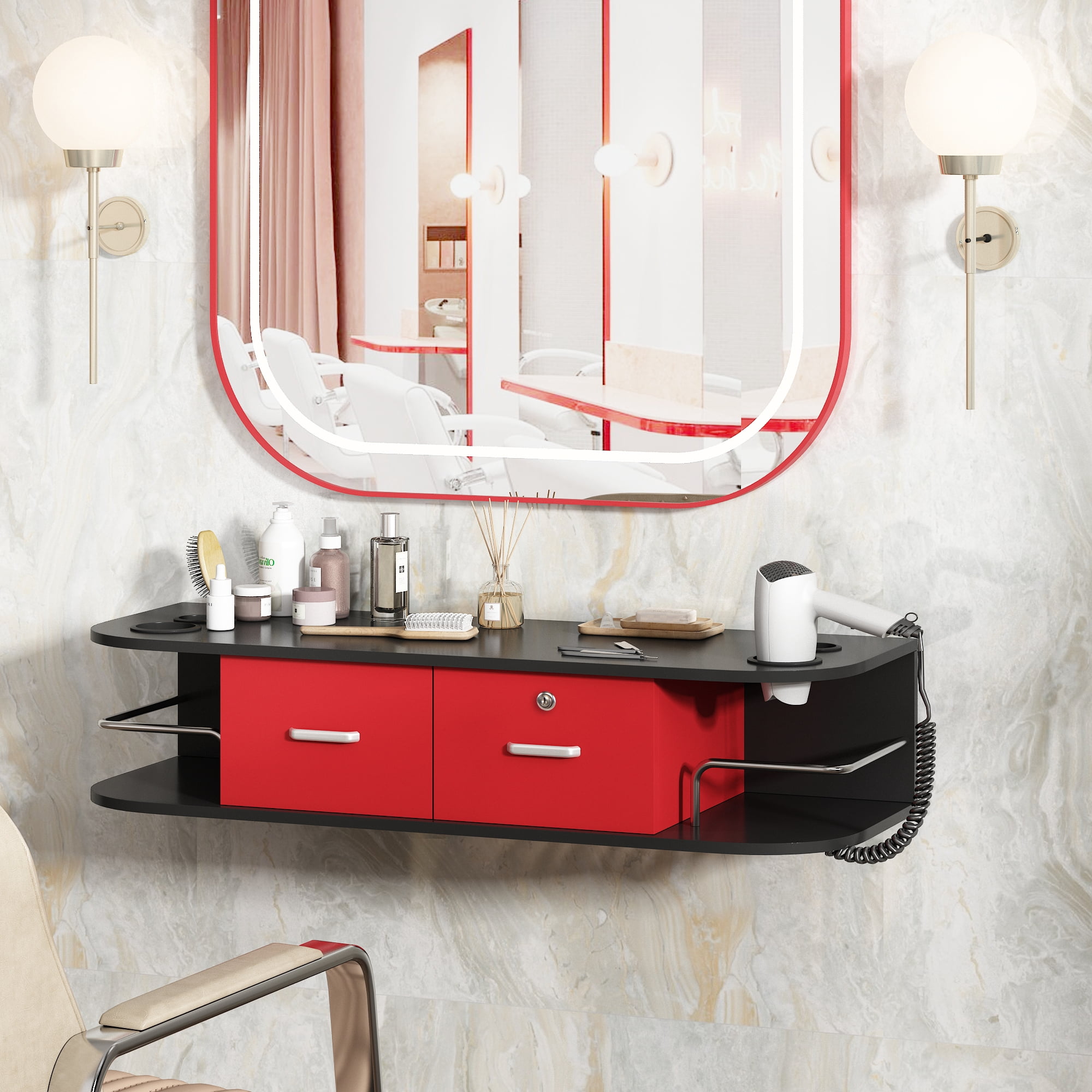 Topcobe Classic Wall Mounted Beauty Salon, Barber Styling Station ...