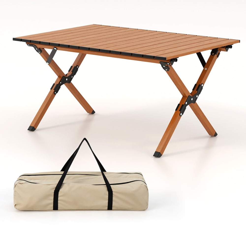 Topcobe Folding Lightweight Aluminum Camping Table with Wood Grain ...