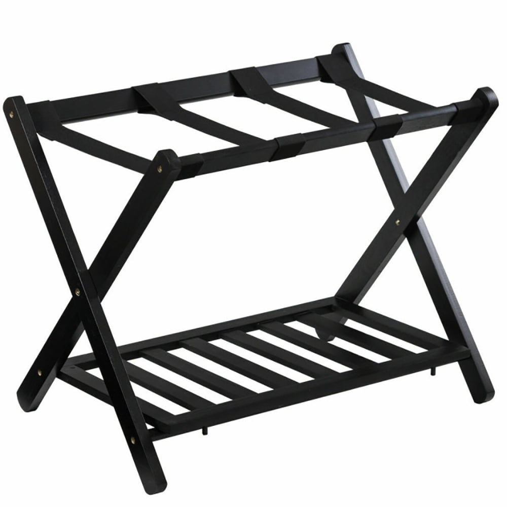 Topcobe Folding Wood Stand Travel Luggage Rack with Shelf, Luggae Stand ...