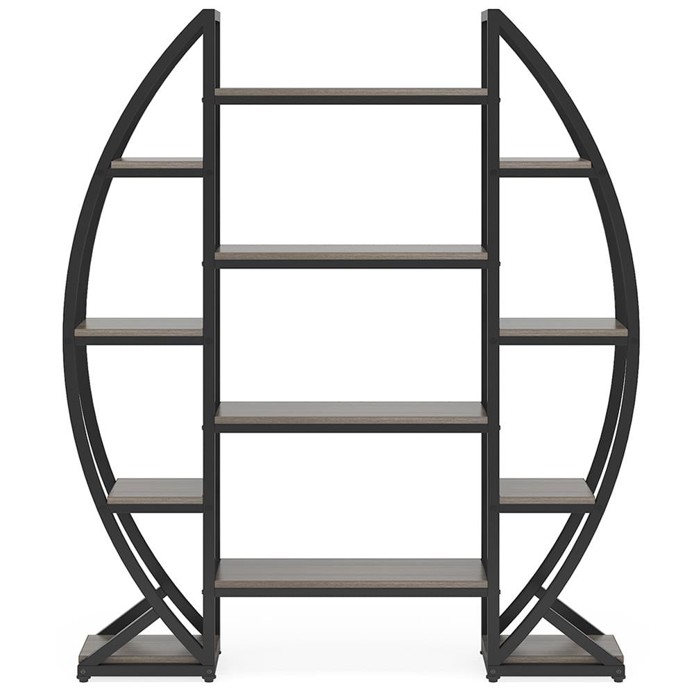 Topcobe Industrial Bookshelf, Oval Triple Wide Etagere Bookcases ...