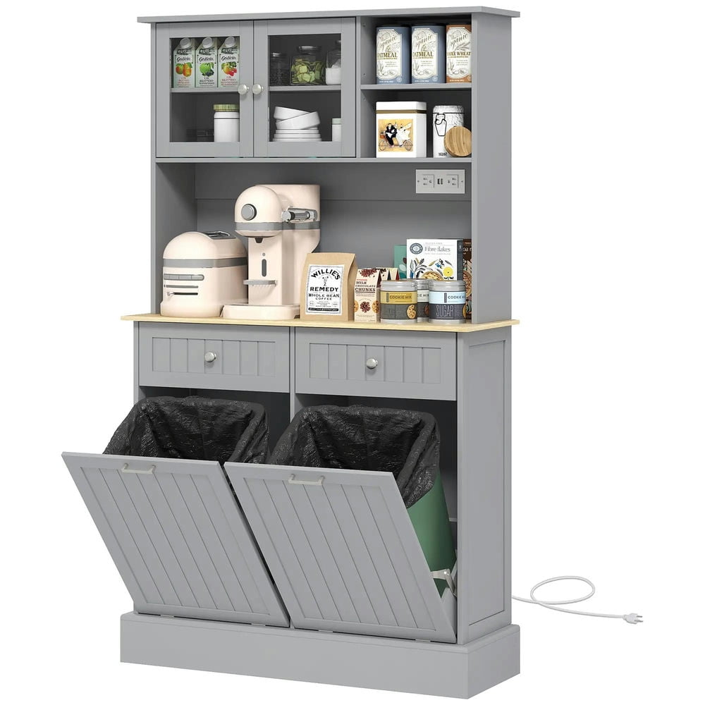 Topcobe Kitchen Cabinet with Charging Station, 2 Tilt Out Cabinets ...