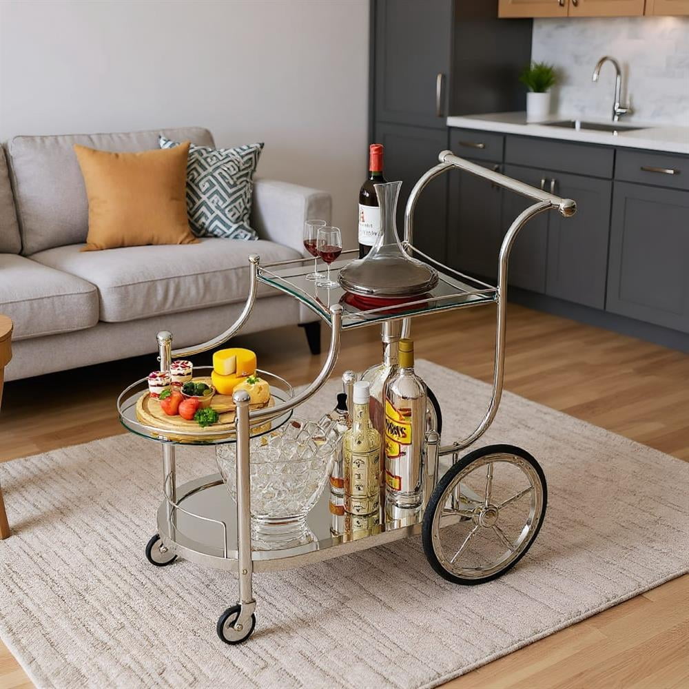 Topcobe Kitchen Rolling Bar Cart with Tempered Glass Suitable for ...