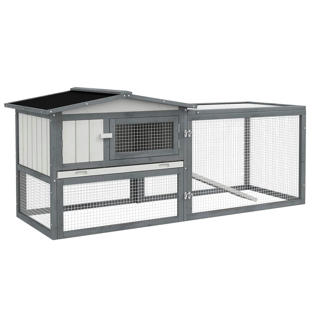 Topcobe Large Rabbit Cage Outdoor 61"L Guinea Pig Hutch w/ Run Feeding ...
