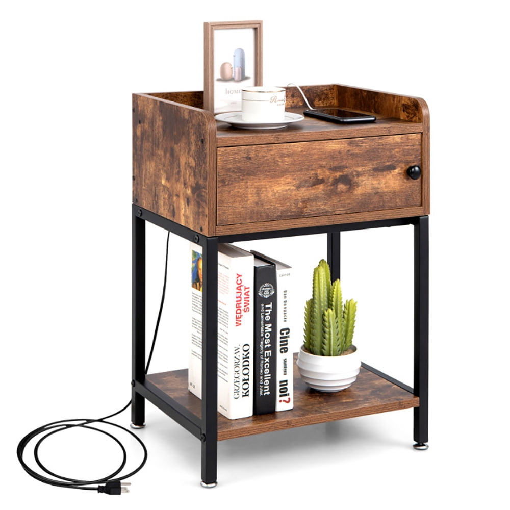 Topcobe Lift Top End Table with Charging Station and Storage Shelves ...