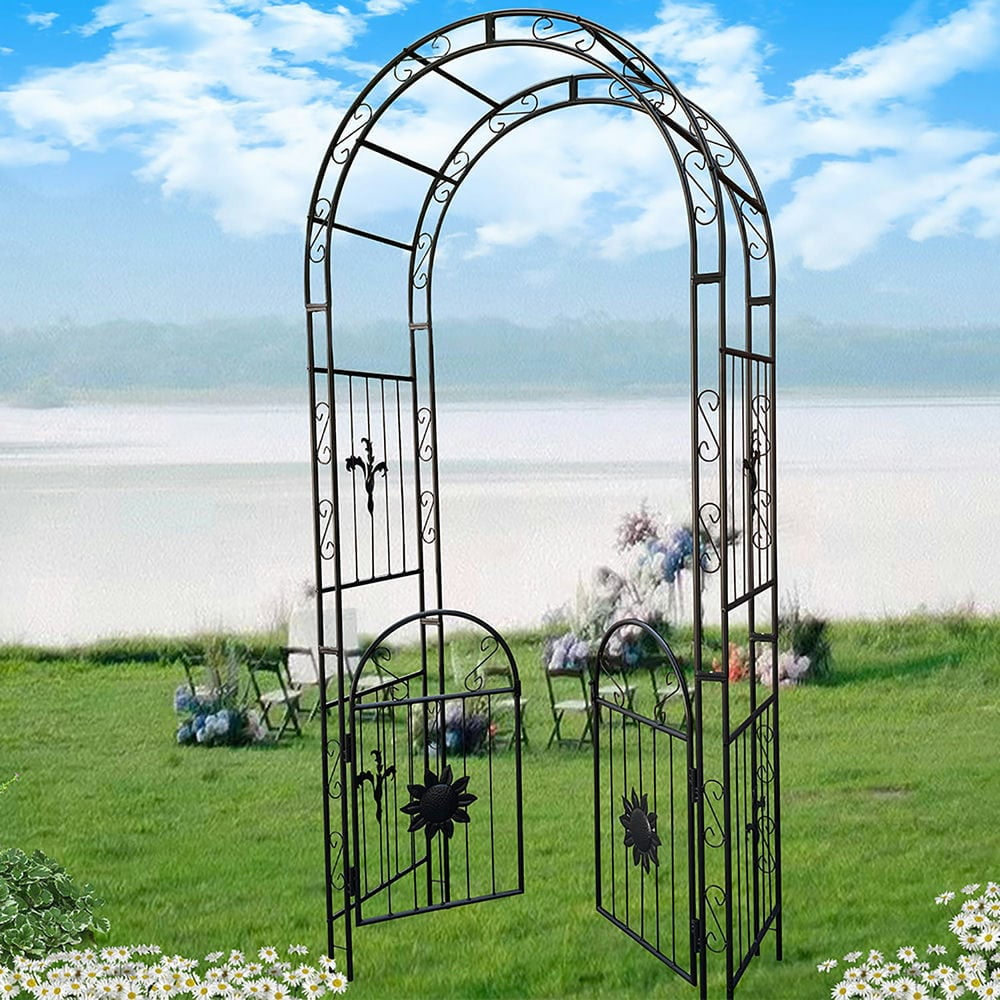Topcobe Metal Garden Arch with Doors Garden Arbor Trellis Climbing ...
