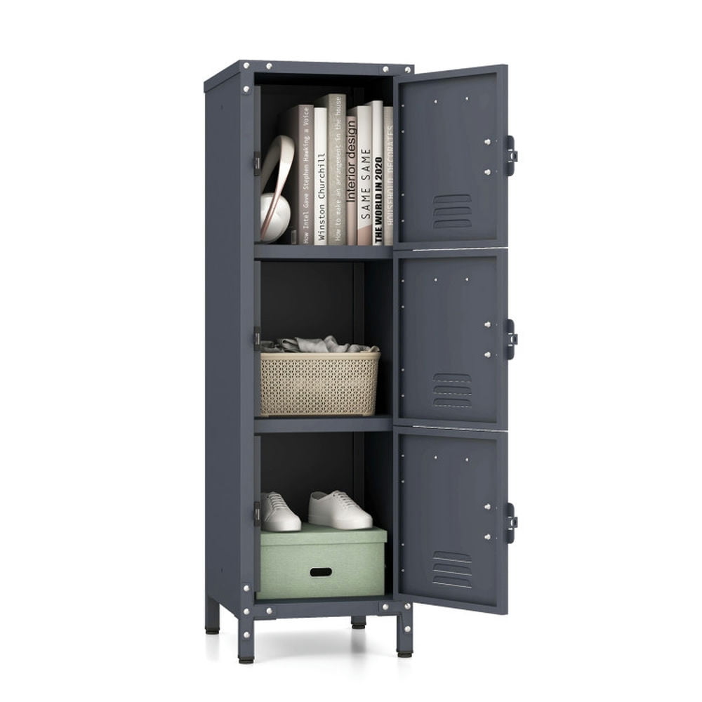 Topcobe Metal Storage Locker with 3 Lockable Doors and Adjustable Feet ...