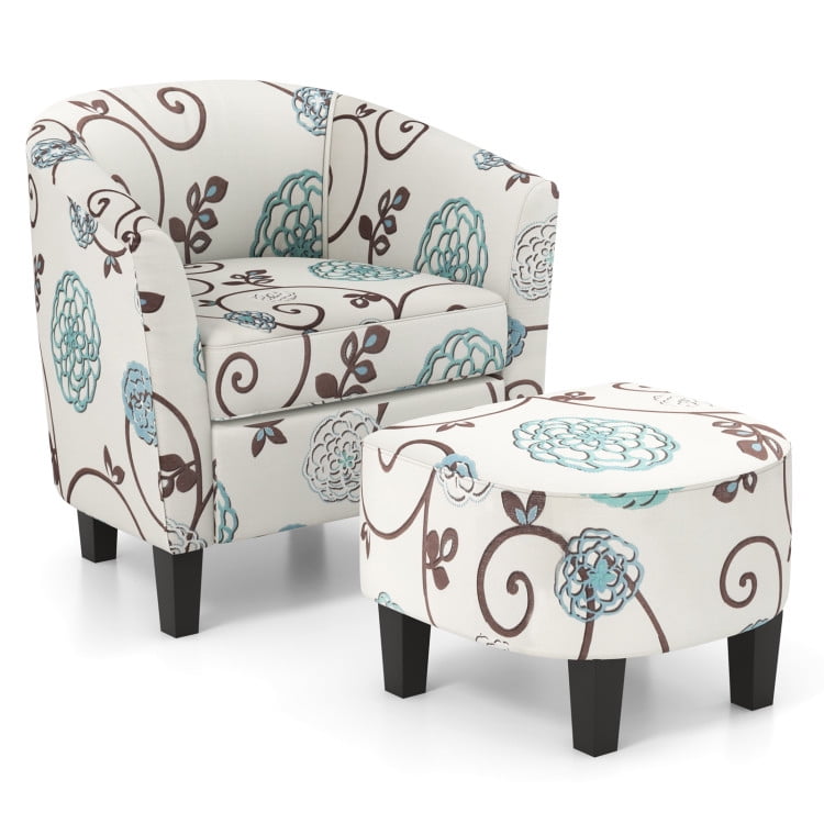 Topcobe Modern Accent Tub Chair and Ottoman Set with Fabric Upholstered ...