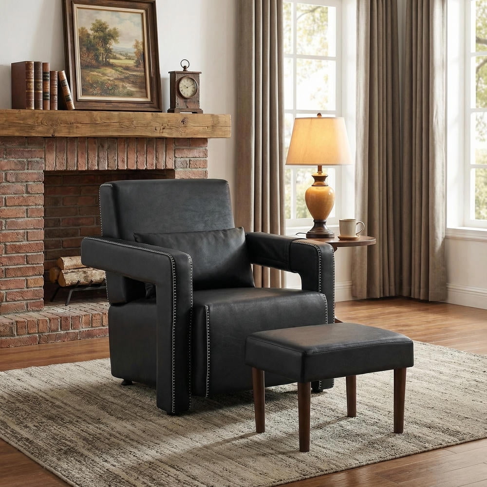 Topcobe Modern Berber Fleece Single Sofa Chair with Ottoman and Waist ...