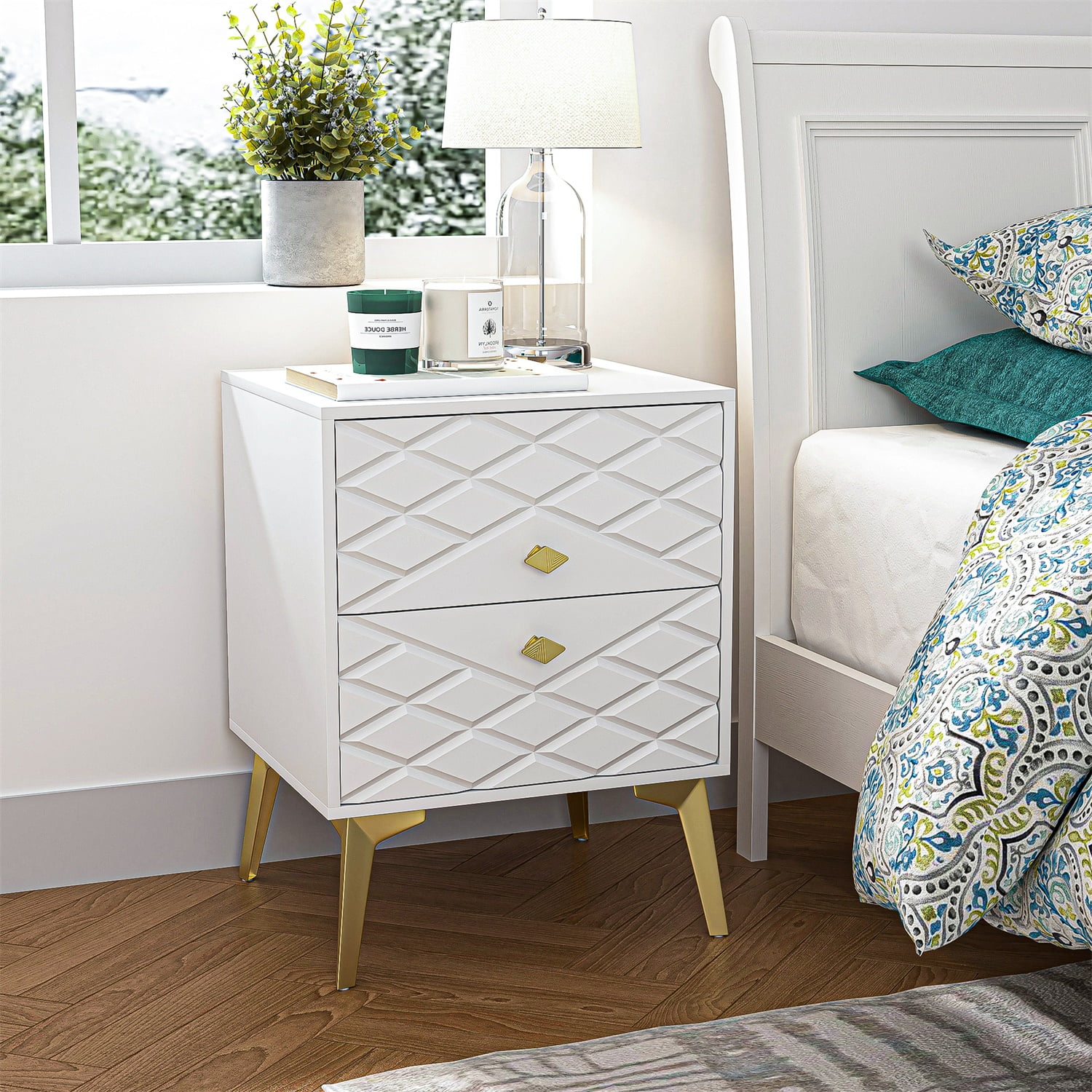 Topcobe Modern Design Nightstand for Bedroom Living Room 2 Drawer Bedside Table for College Dorm Hallway Easy Assembly Storage Cabinet for Sofa