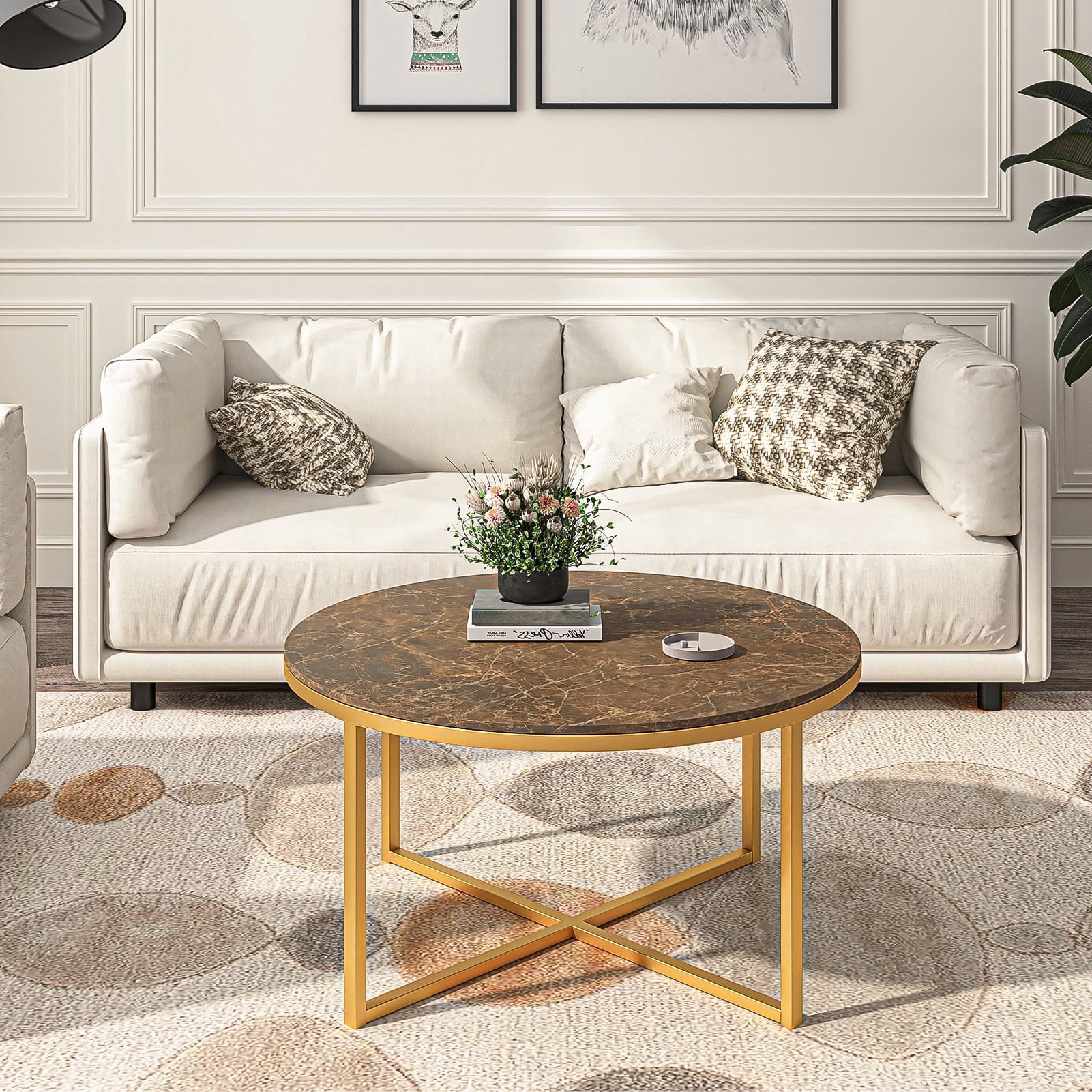 Topcobe Modern MDF Circle Center Table, Round Coffee Table with Cross ...