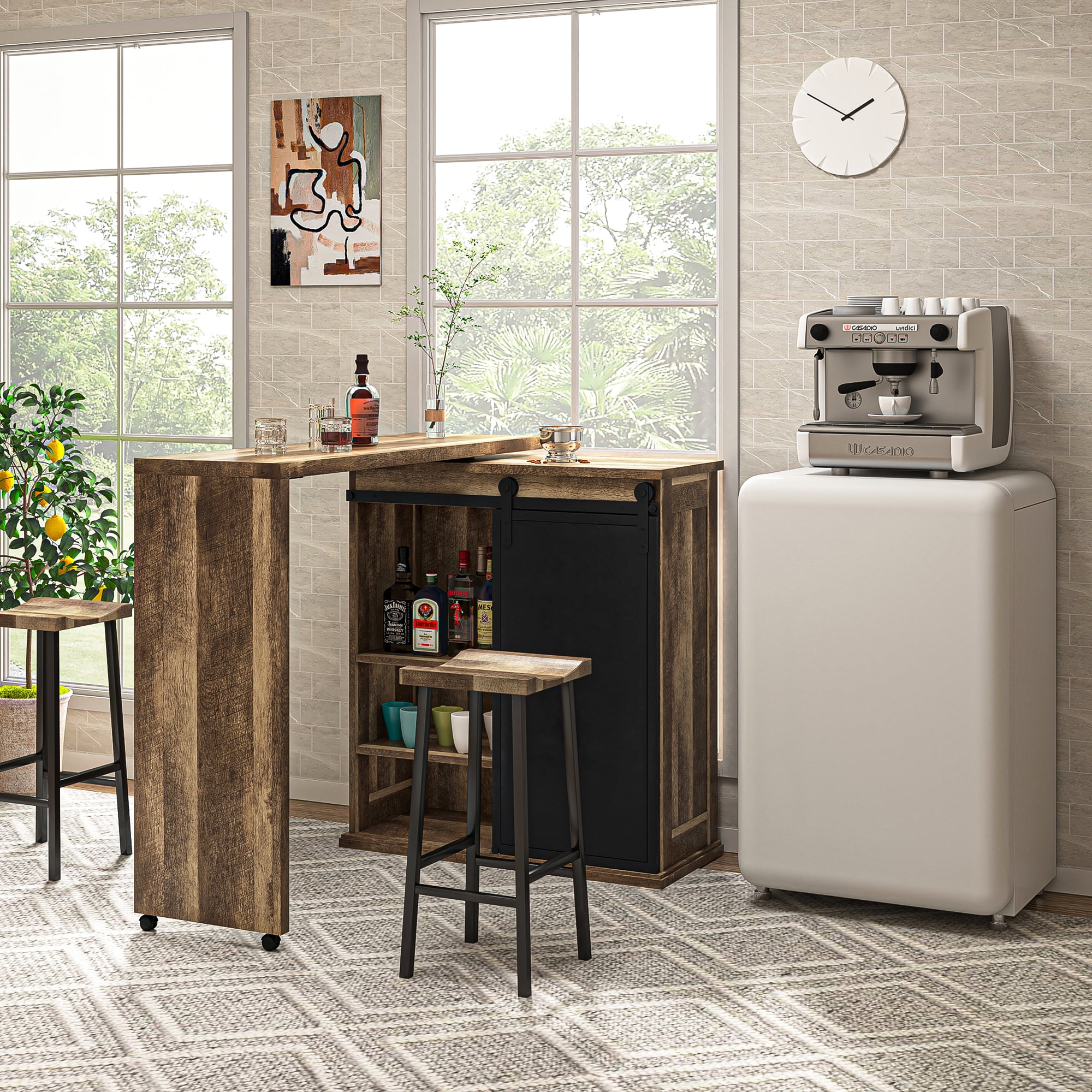 Topcobe Modern Retro L-Shaped Bar Table, 360 Degree Swivel Table Top ...