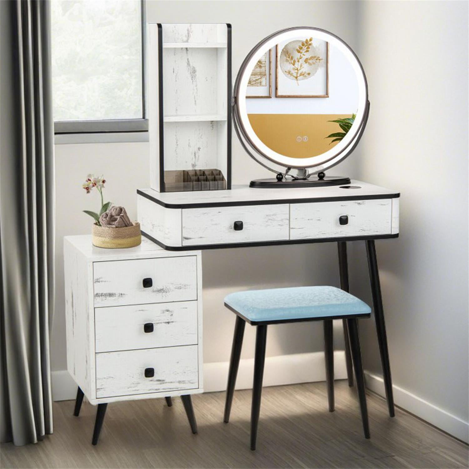 Topcobe Modern Vanity Desk Set with LED Lighted Mirror, 5 Storage ...