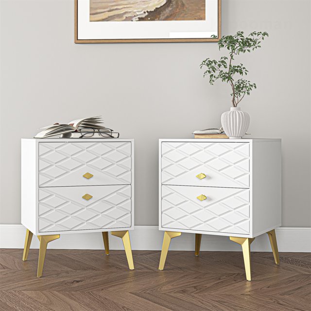 Topcobe Nightstand, White End Table with 2 Drawers, Modern Bedside ...