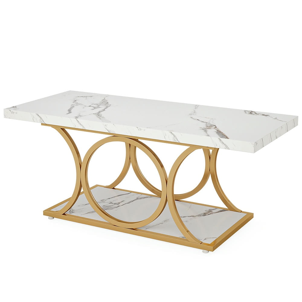 Topcobe Rectangle Coffee Table, 47.24" Center Table with Faux Marble ...