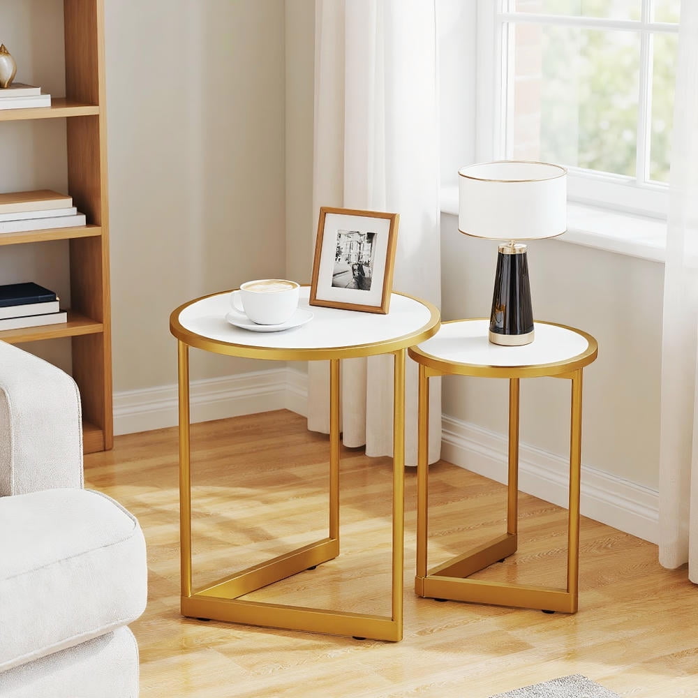 Topcobe Round Nesting Table Set of 2 with Marble-like Tabletop, Unique ...
