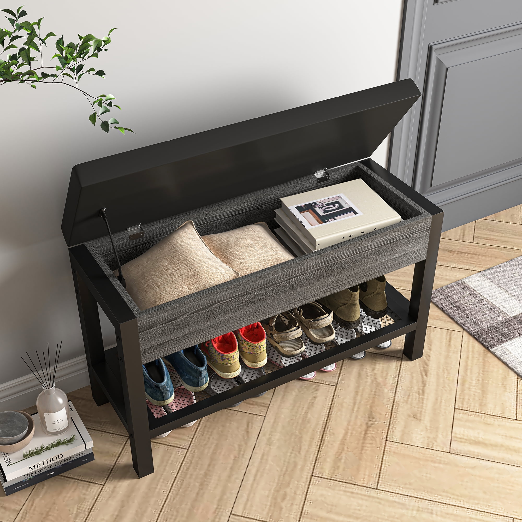 Topcobe Shoe Storage Bench, Entryway Bench With Flip-up Storage and ...